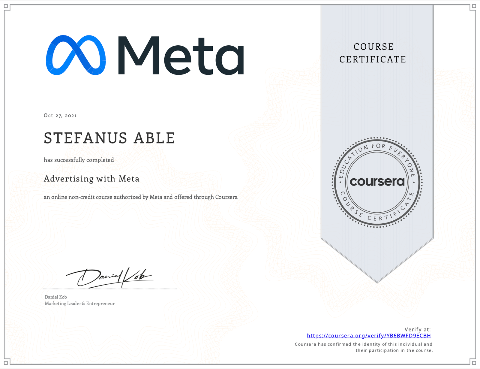Certifications - Stefanus Able